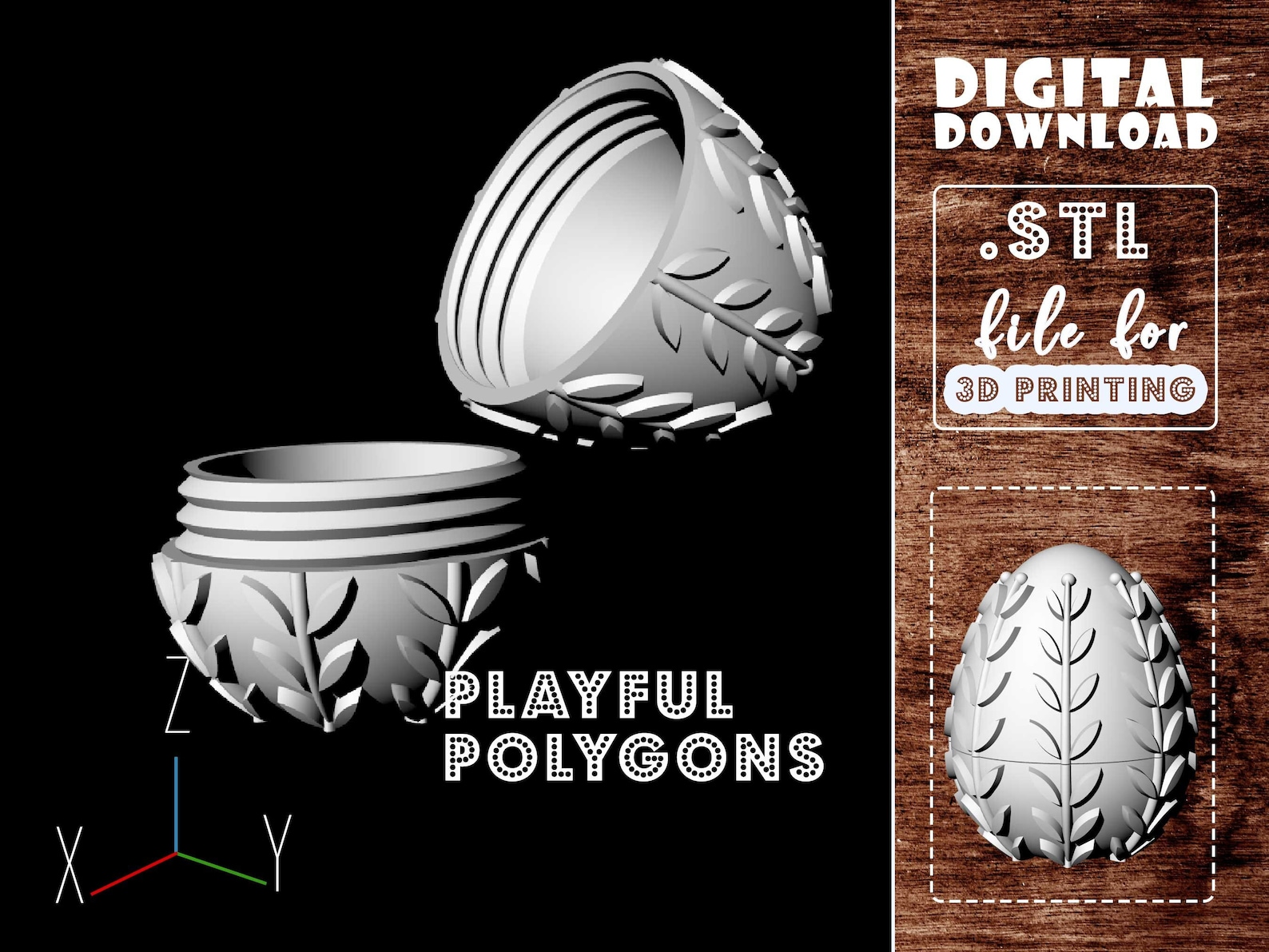 Easter Egg With Threads STL Files | Cute Leafy Egg Model for 3D ...