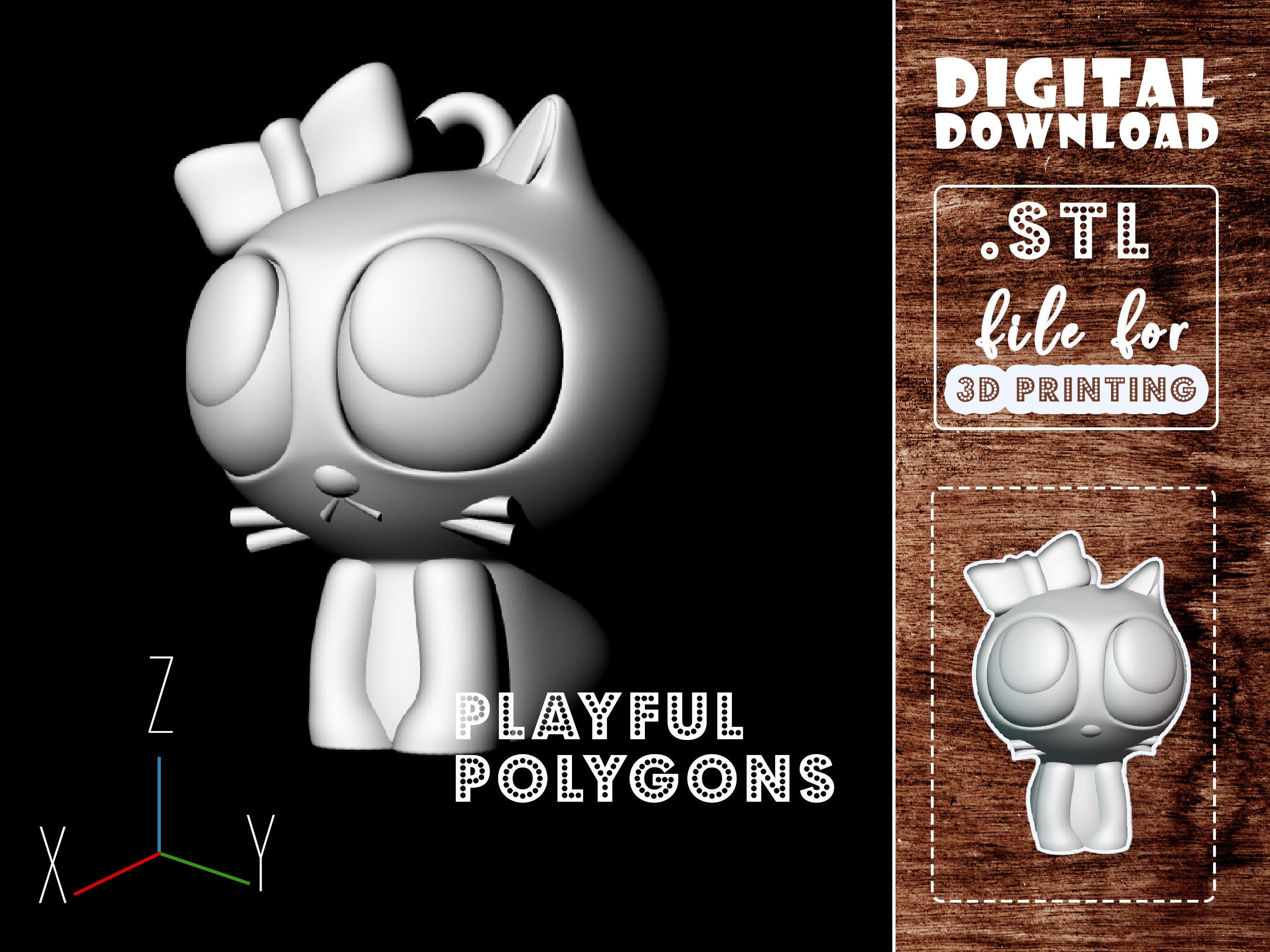 Cute Cat Keychain 3D Print STL File | Digital File Ready for 3D ...