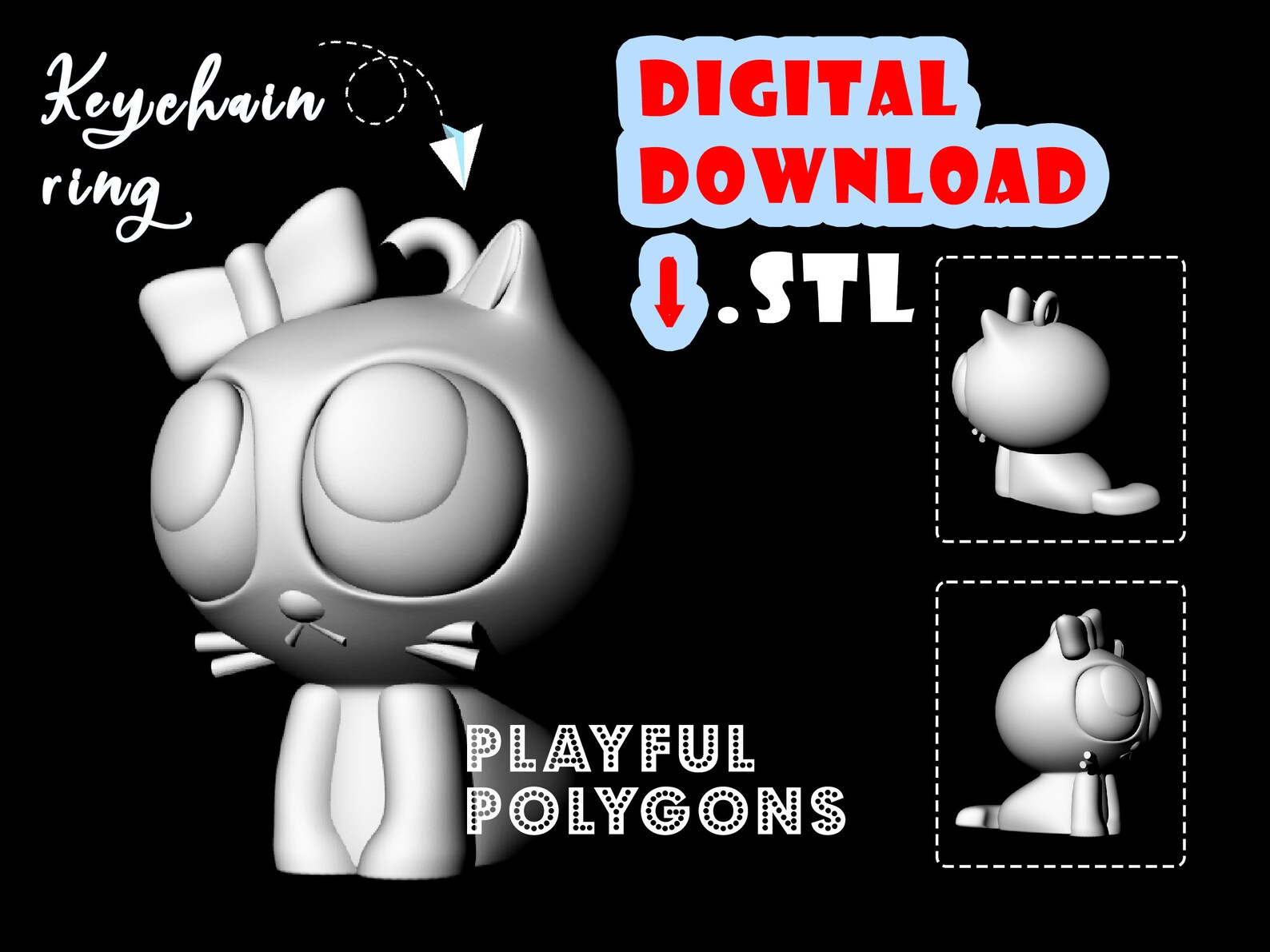 Cute Cat Keychain 3D Print STL File Digital File Ready for 3D Printing ...