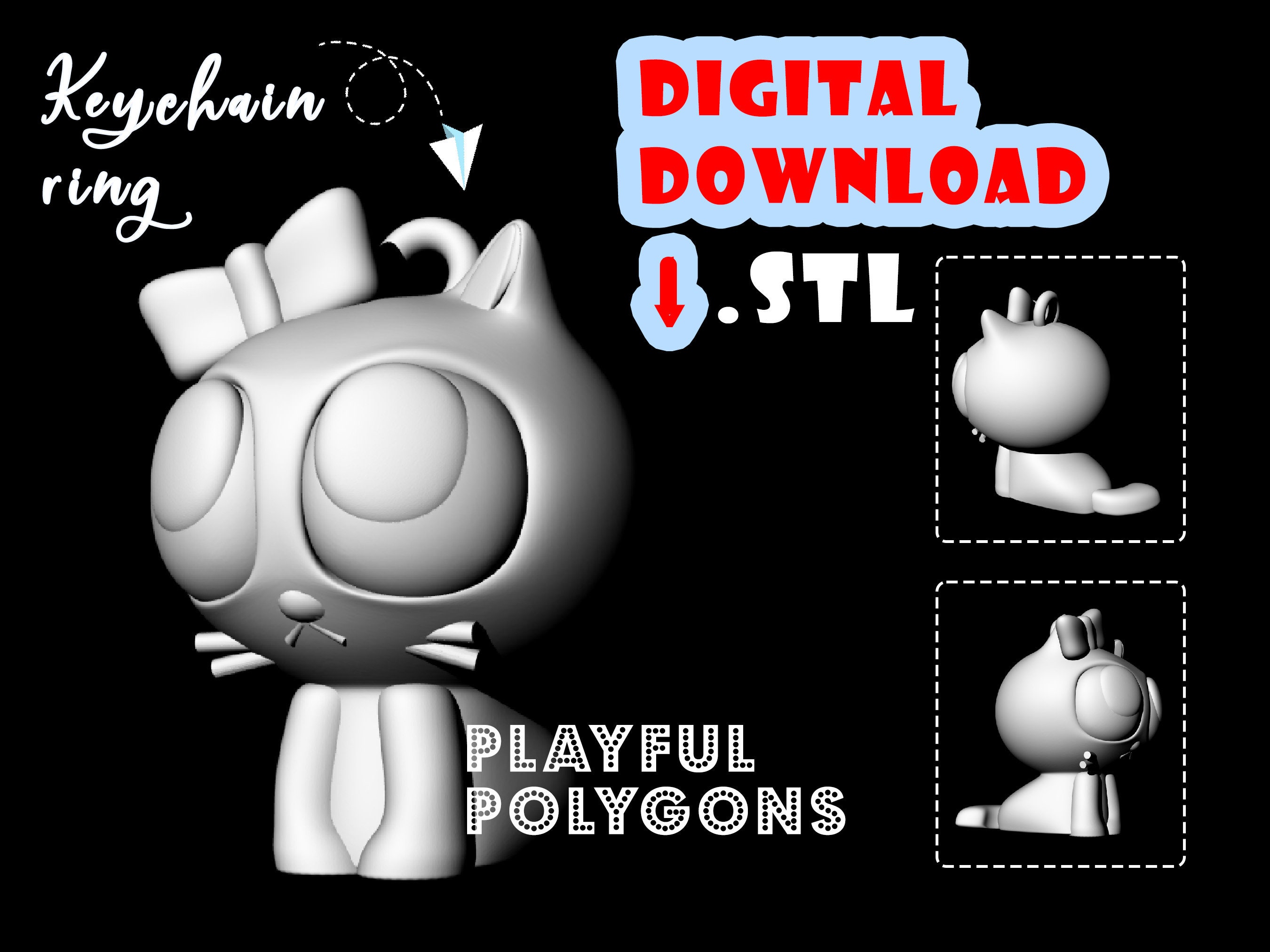 Cute Cat Keychain 3D Print STL File Digital File Ready for 3D Printing ...