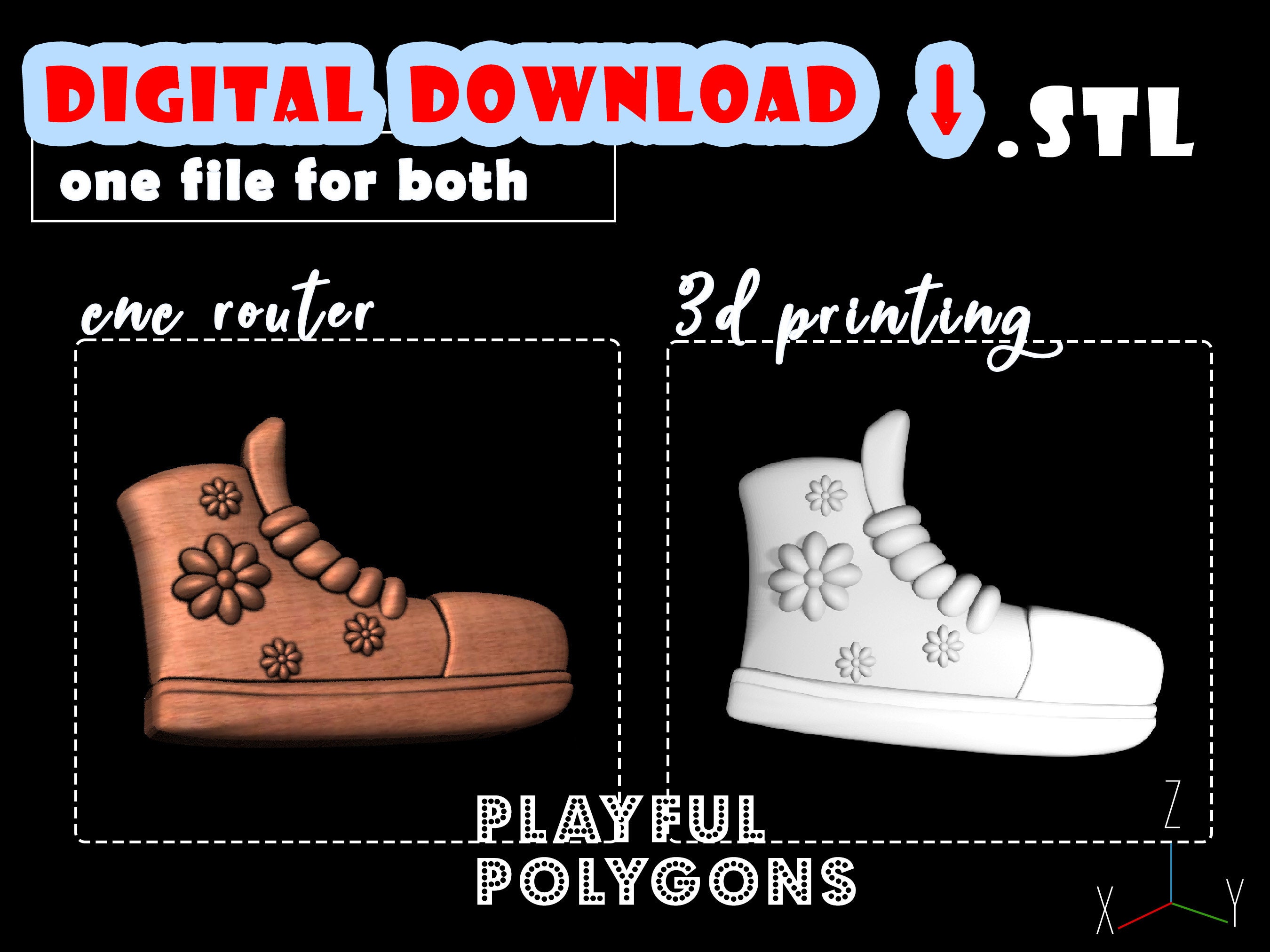 Cute Flowers Shoe STL Model for CNC Router & 3D Printing | Artcam ...