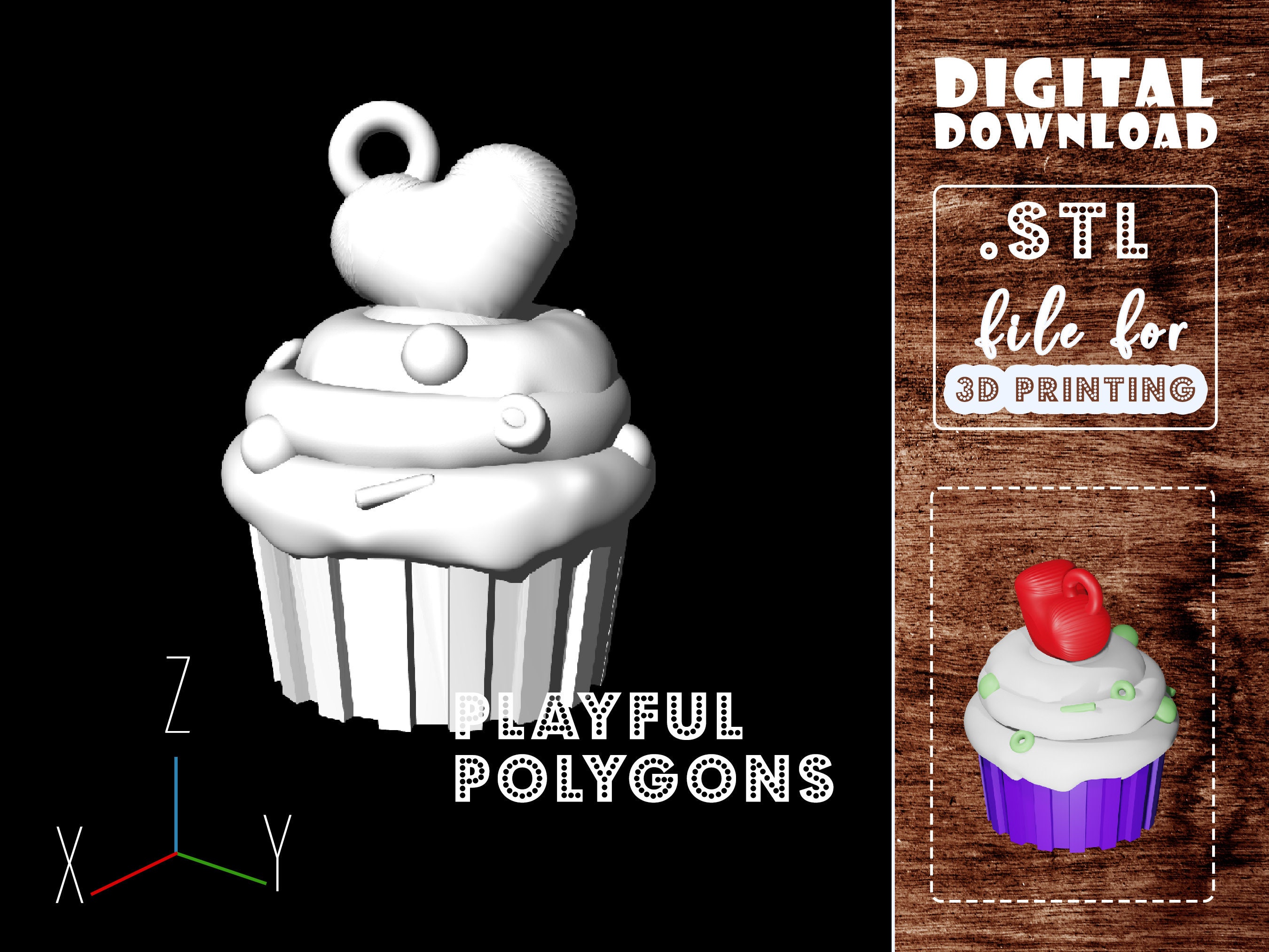 Cupcake Keychain 3D Print STL File 3D Model Ready for 3D Printing ...