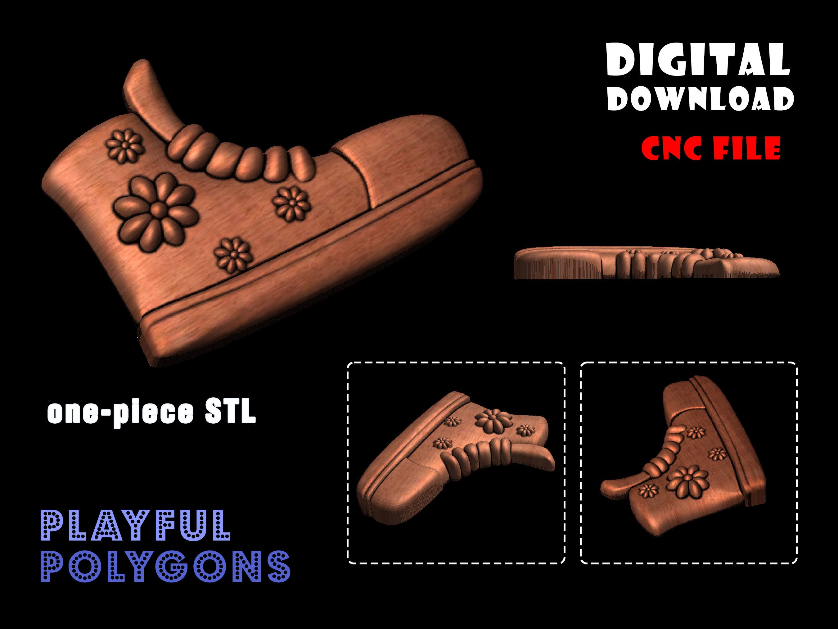 Cute Flowers Shoe STL Model for CNC Router & 3D Printing Artcam ...