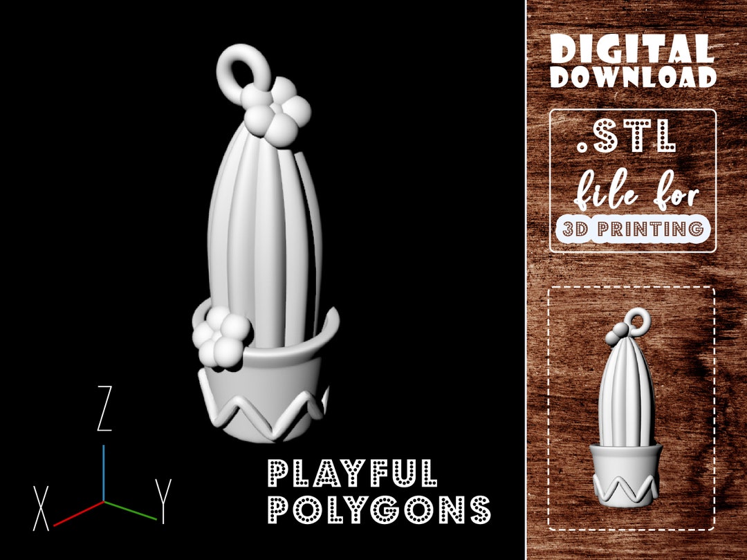 Cactus Keychain 3D Print STL File | Digital Model Ready for 3D Printing ...