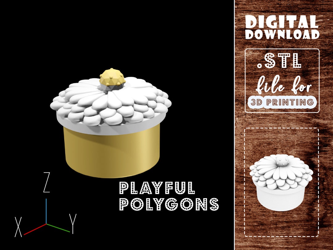 Daisy Jewelry Box STL Print File | Wedding Ring Box Model for 3D ...