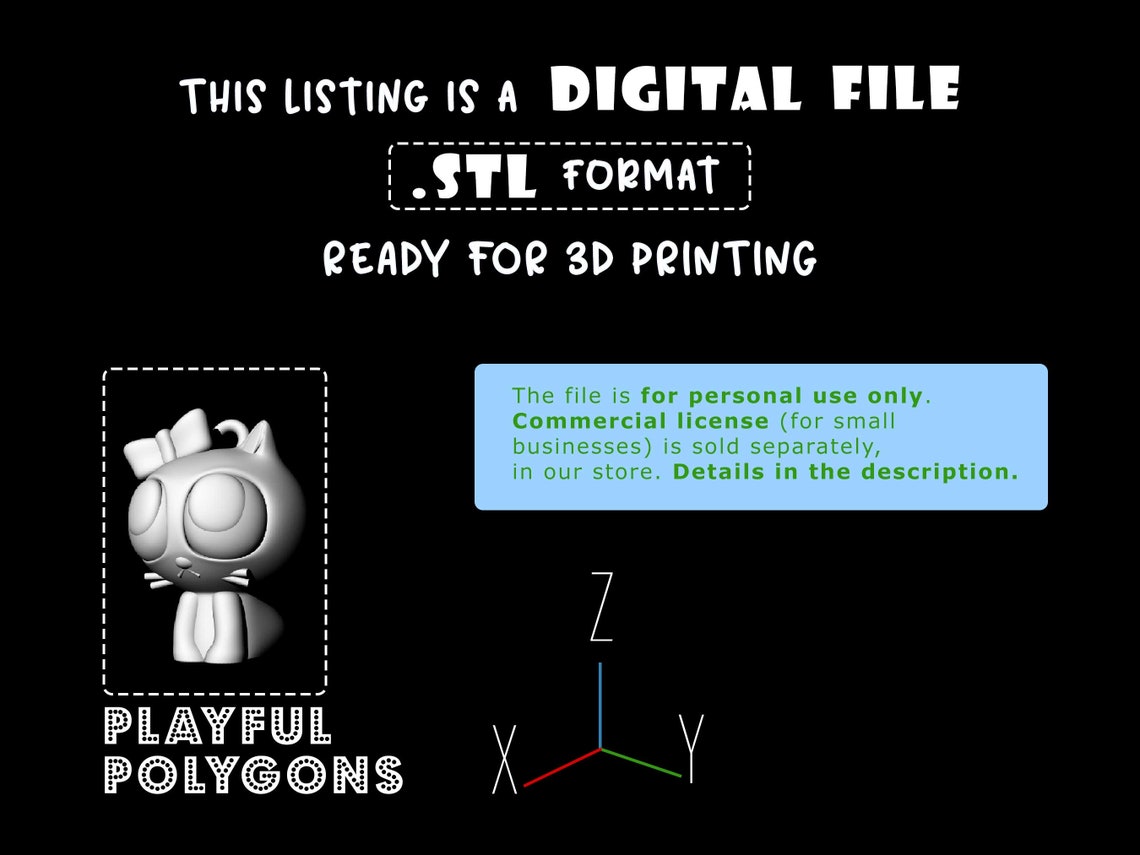Cute Cat Keychain 3D Print STL File Digital File Ready for - Etsy