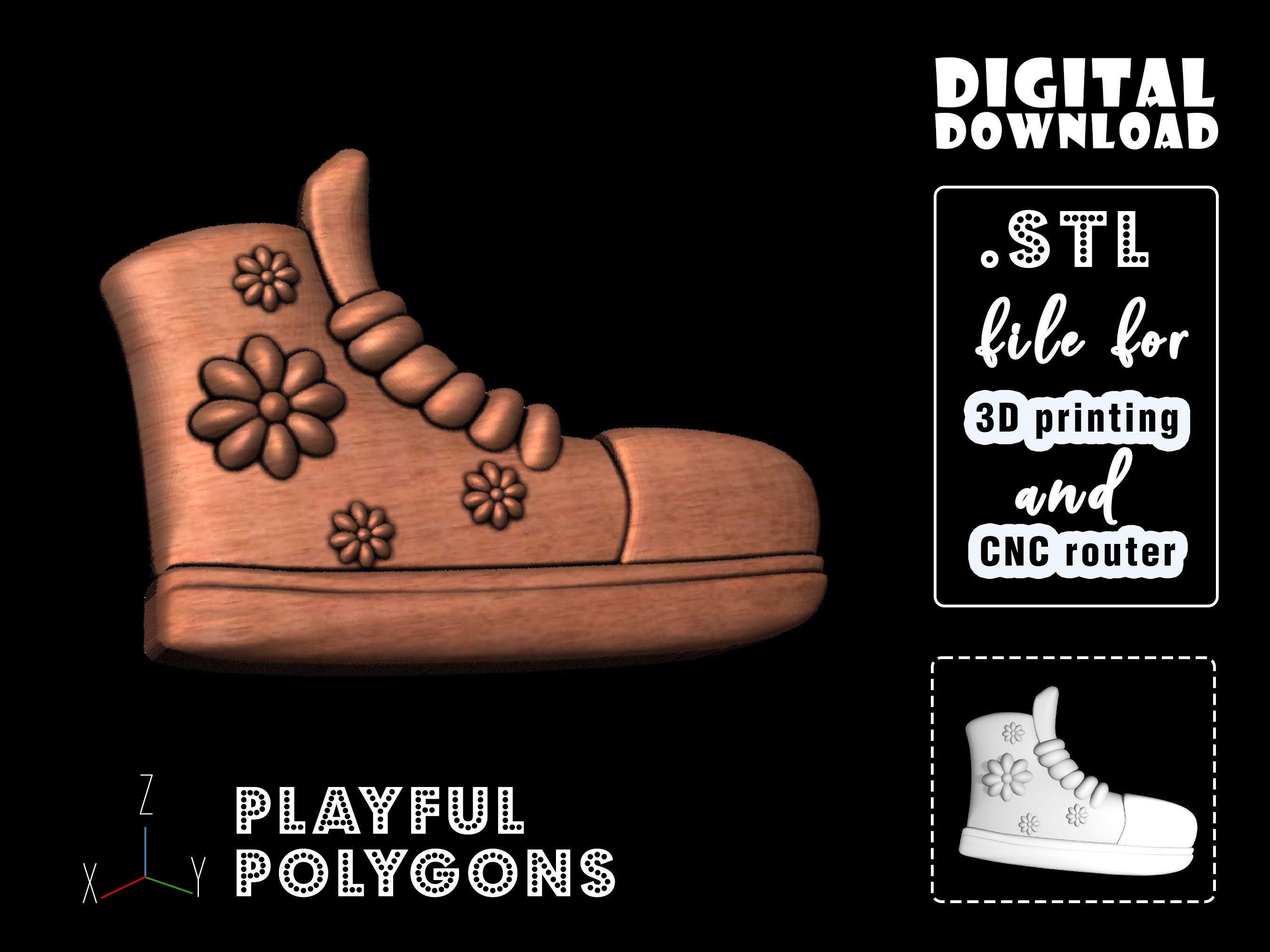 Cute Flowers Shoe STL Model for CNC Router & 3D Printing | Artcam ...