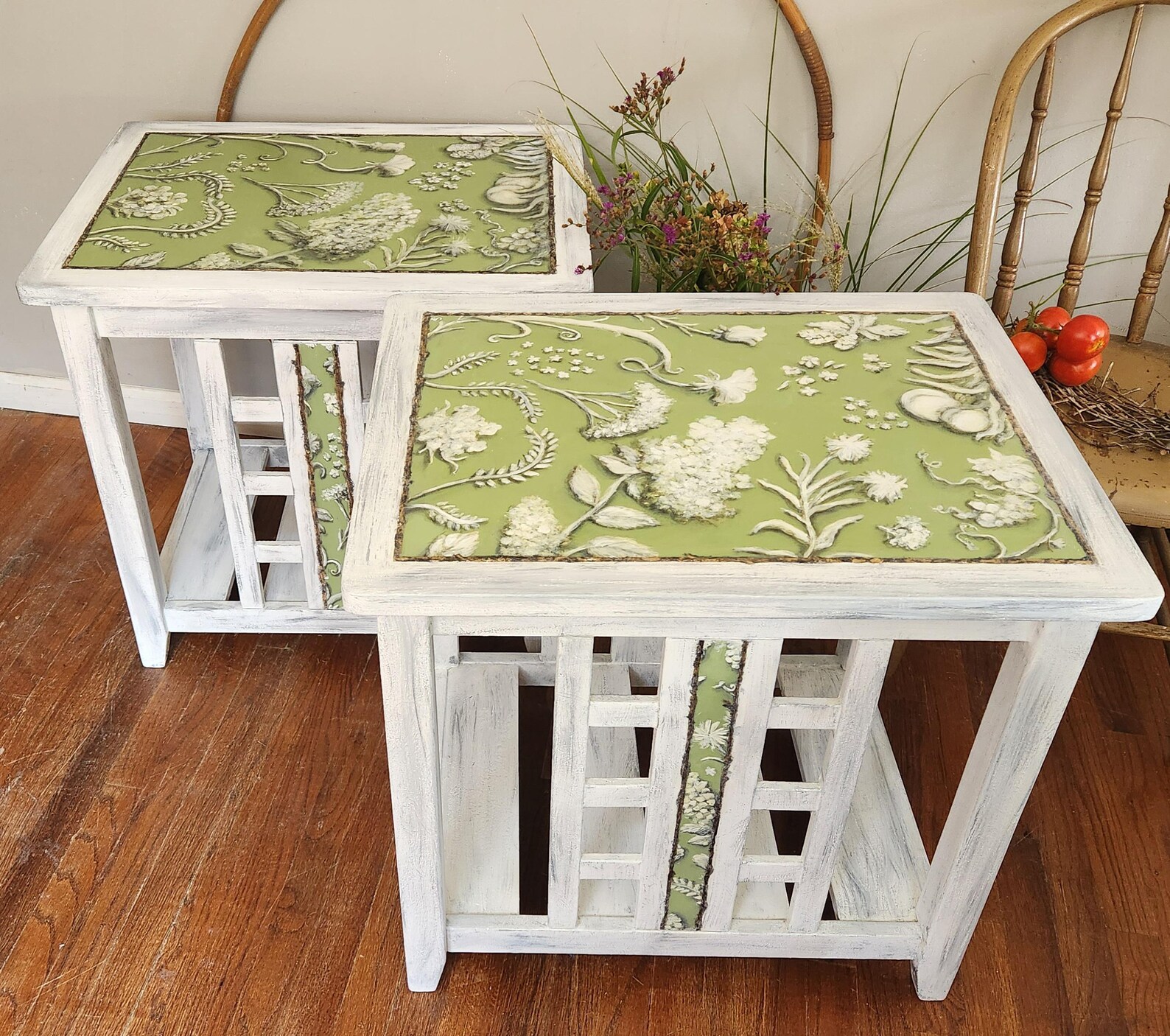Matching Pair of Hand-painted End Tables/ French Country/ Traditional ...