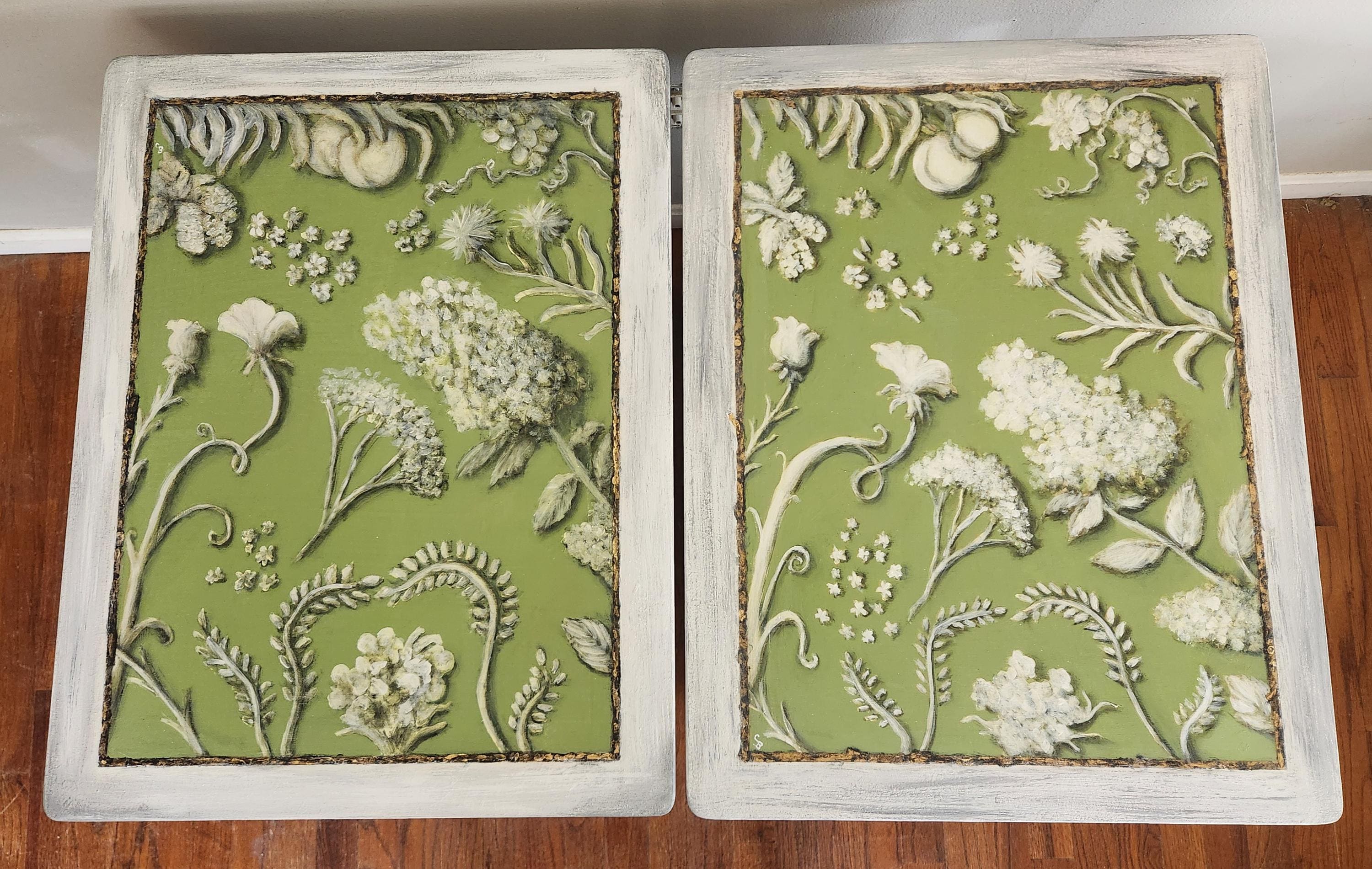 Matching Pair of Hand-painted End Tables/ French Country/ Traditional ...