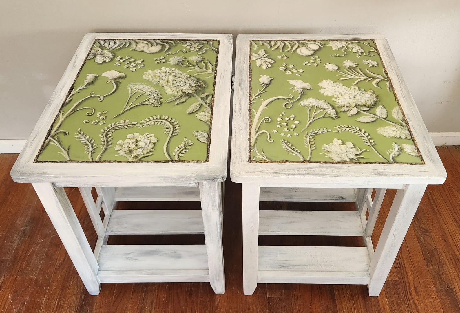 Matching Pair of Hand-painted End Tables/ French Country/ Traditional ...
