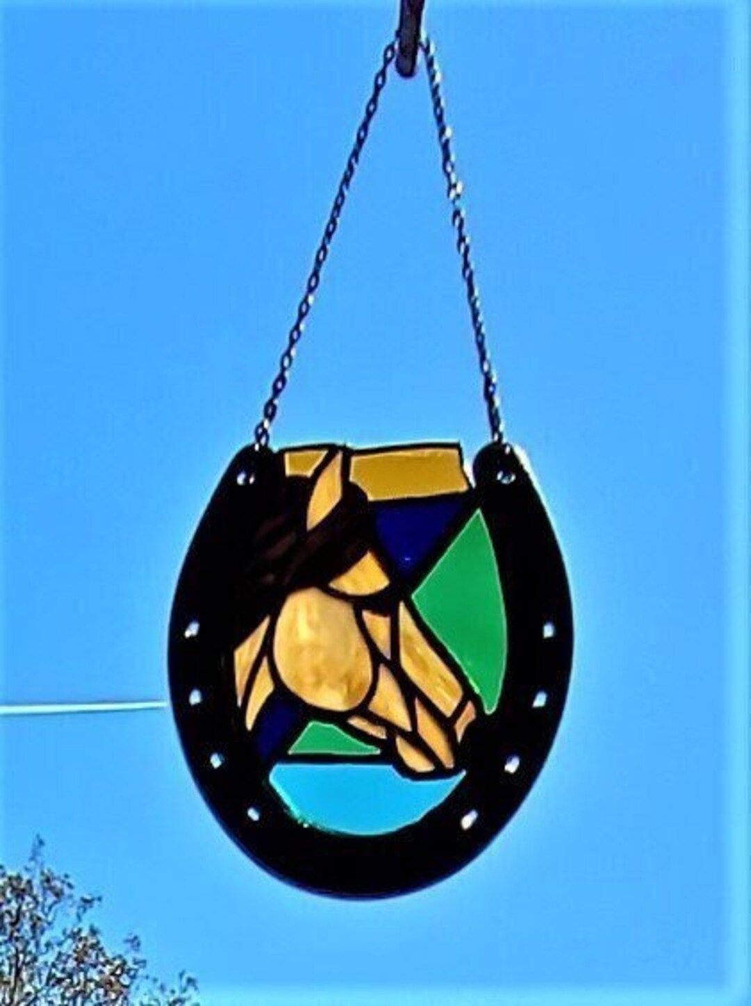 Stained Glass Light Brown Horse in Profile With Multicolored Background ...