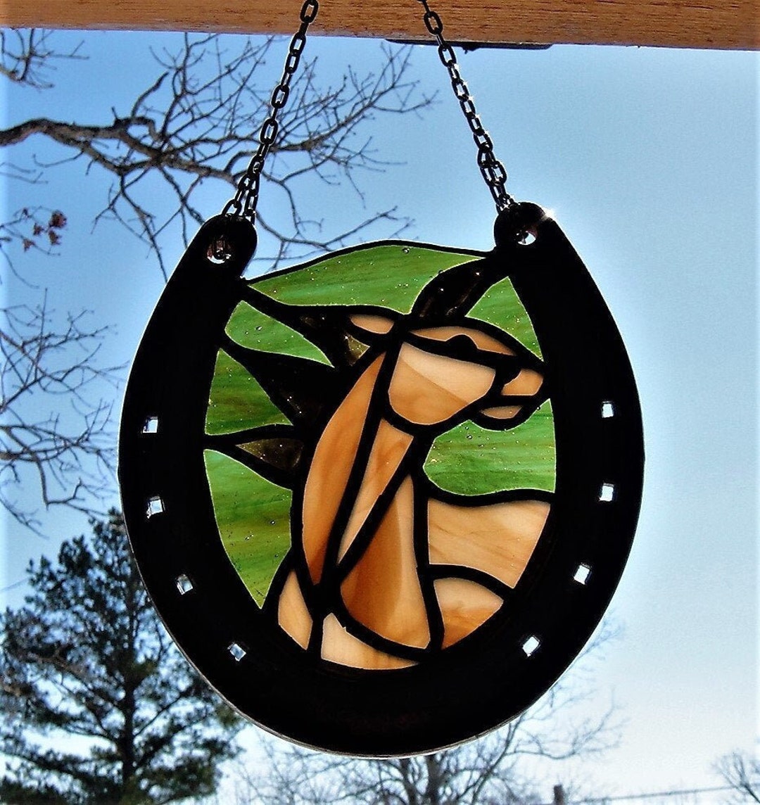 Stained Glass Light Brown Horse With Blackish Mane Running in Green ...