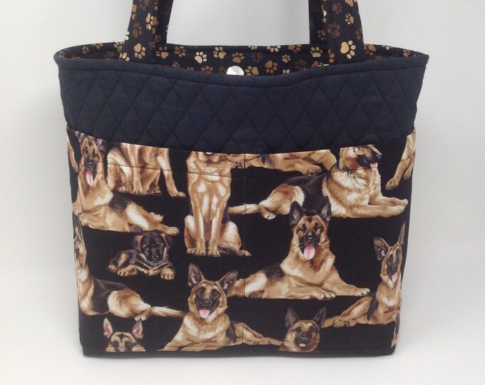 German Shepherd Quilted Tote Bag With Lots of Pockets, Shoulder Length ...