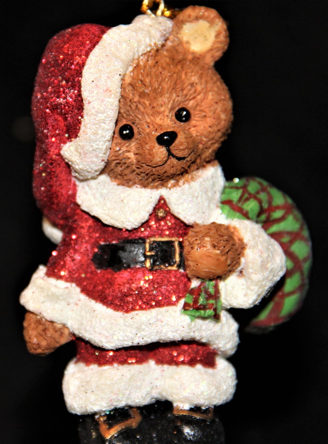 Danbury Mint Teddy Bear Glitter Christmas Ornament "santa Bear" Vintage ...