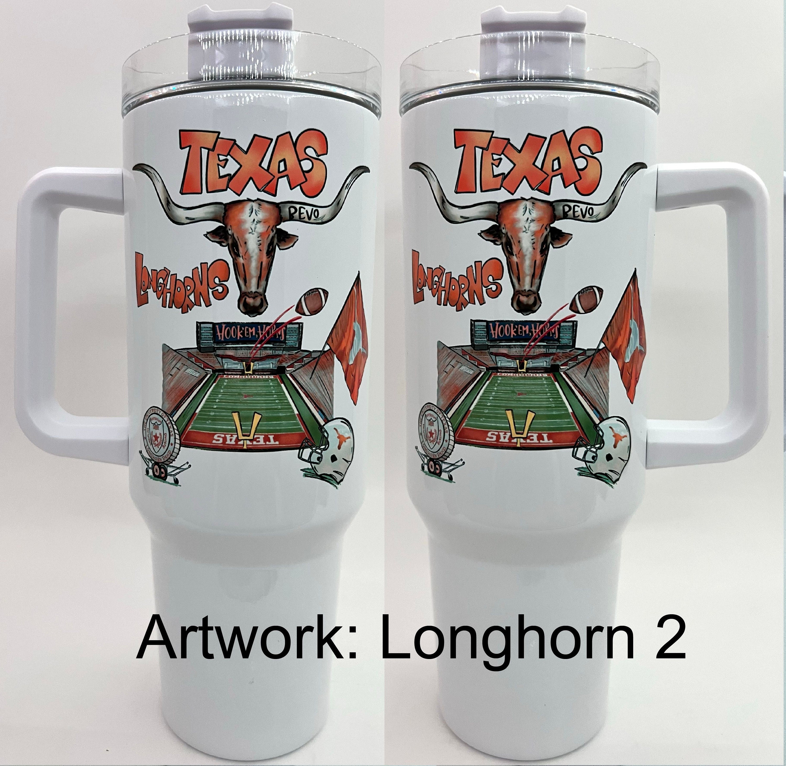 Texas Tumbler With 3 Artwork Options (handle on 40 Oz) Hook Em Horns ...