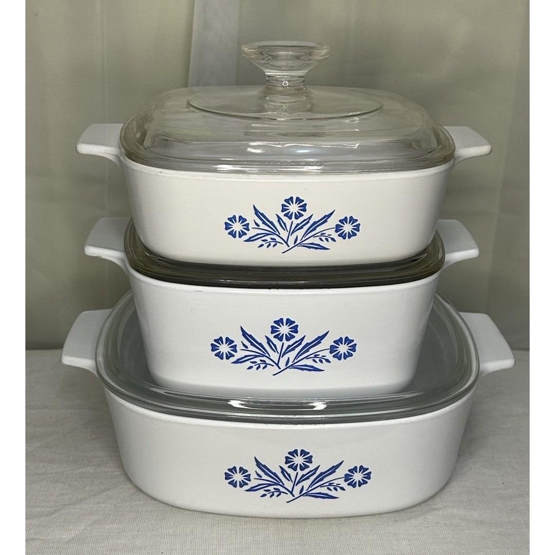 Corning Ware Cornflower Blue 3pc Set A-1-B, A-1 1/2-B, A-2-B + Pyrex ...