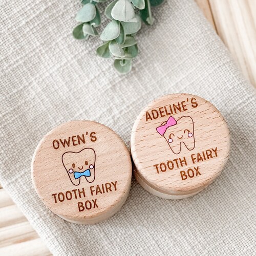 Personalized Wooden Tooth Fairy Box Round Keepsake Box - Etsy