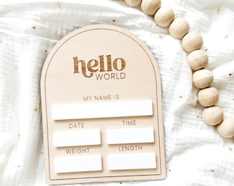 Wooden Baby Stats Sign for Hospital, Hello World Sign, I'm New Here ...