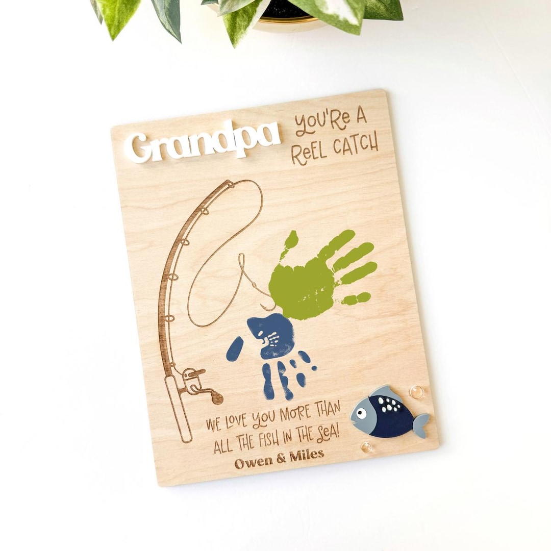 Fathers Day Fishing Handprint Sign, Fishing Gift, Personalized Gifts ...