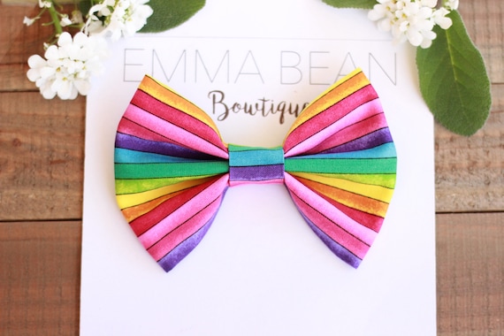 Bright Rainbow Striped Bow Colorful Striped Hair Bow | Etsy