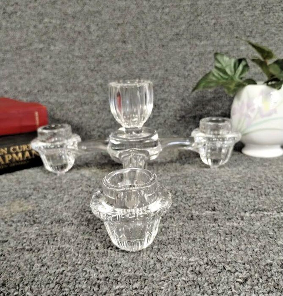 Vintage Cambridge Crystal Glass Candlestick 4 Candle Holder 3 Arm ...