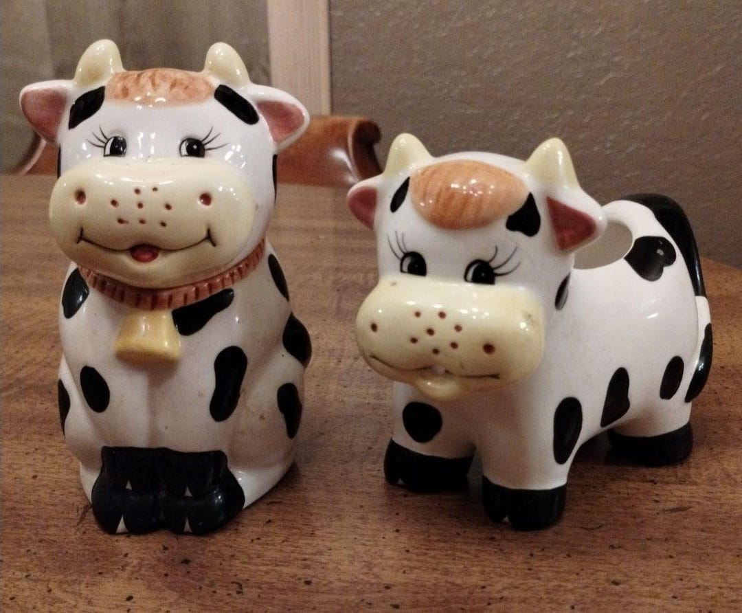 VTG Holstein Cow Ceramic Sugar & Creamer Set Country Kitchen by Houston ...