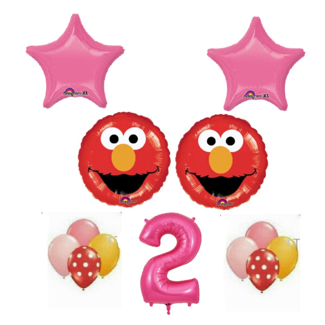 2 Elmo Balloons Plus Accent Balloons Stars, Numbers and Latex Balloons ...