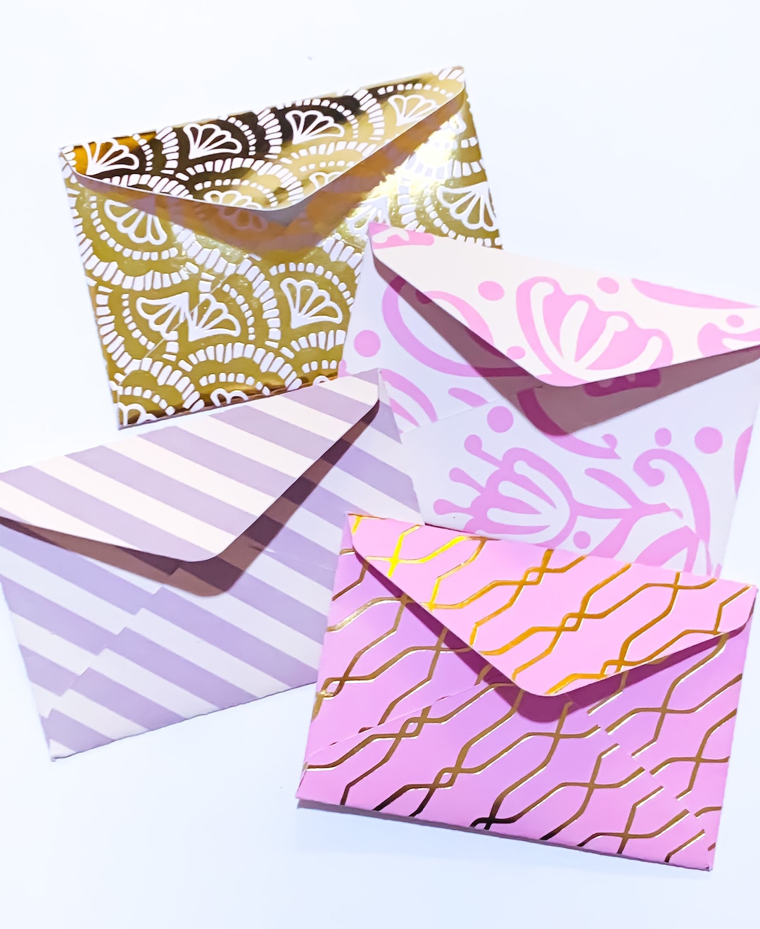 Pink and Gold Themed Mini Envelopes, Mini Note Cards, Love Note, Blank ...