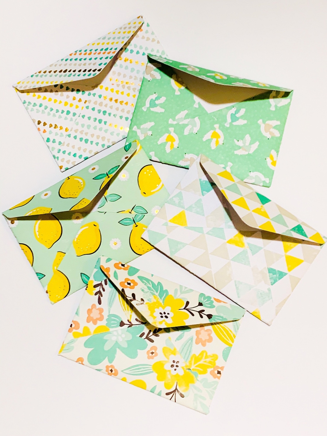 Mini Mint Green Envelopes, Mint Green and Yellow Notecards, Gift Card ...