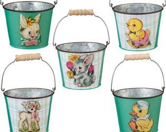 Easter Bucket Set Vintage Style Basket Metal - Etsy