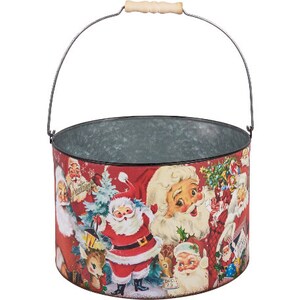 Christmas Santa Claus Bucket Vintage Style Set of 2 Reindeer Deer Metal ...