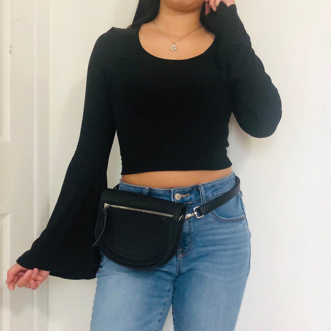 Bell Sleeve Crop Top - WONDERLAND // Flared Sleeves // Scoop Neck ...