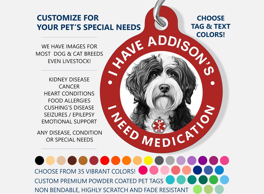 Medical ID Dog Tag CUSTOM I Have Addison's Disease hypoadrenocorticism ...