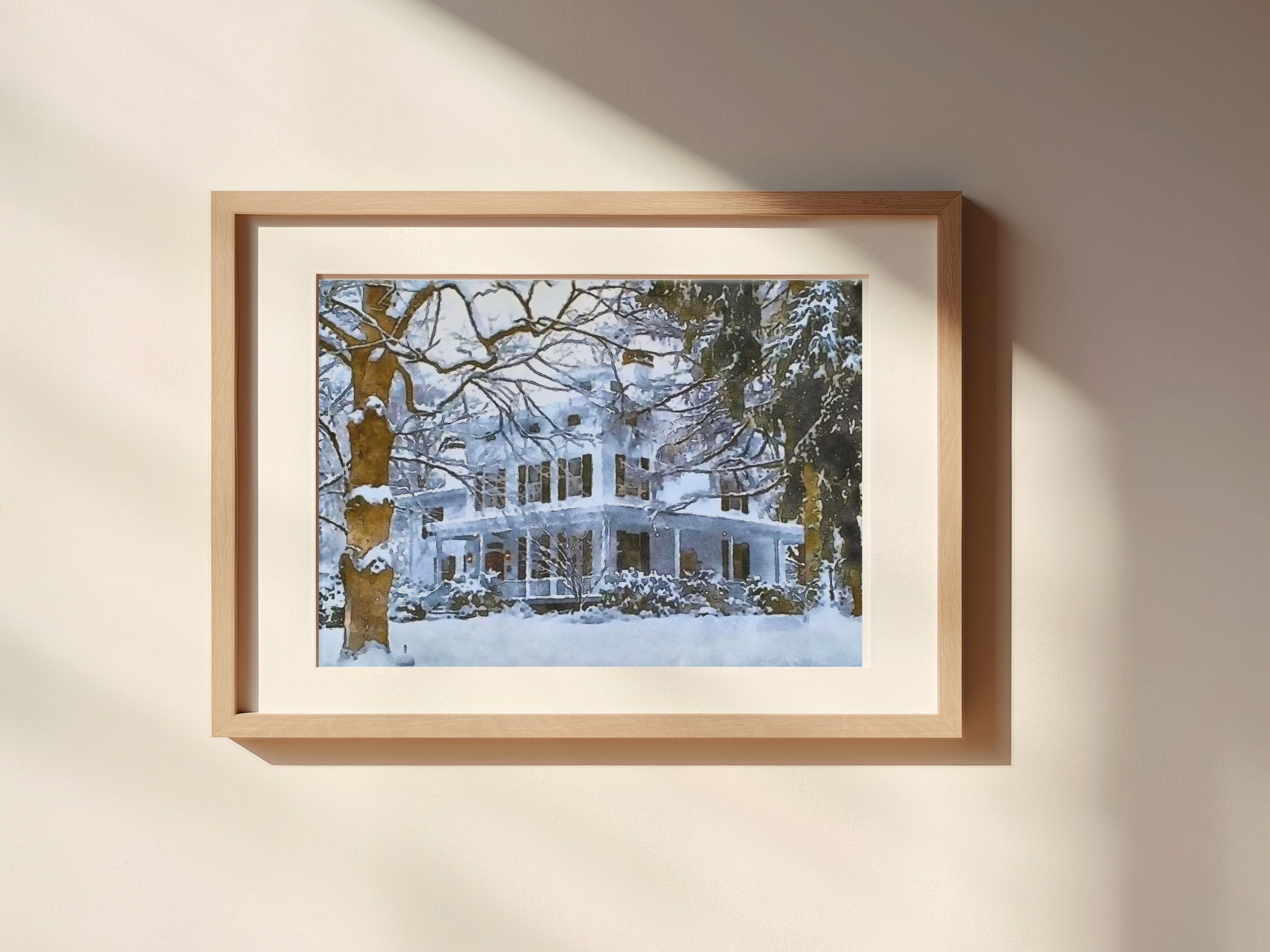 Family Stone House Watercolor Painting Unframed Matte Poster Art Print ...