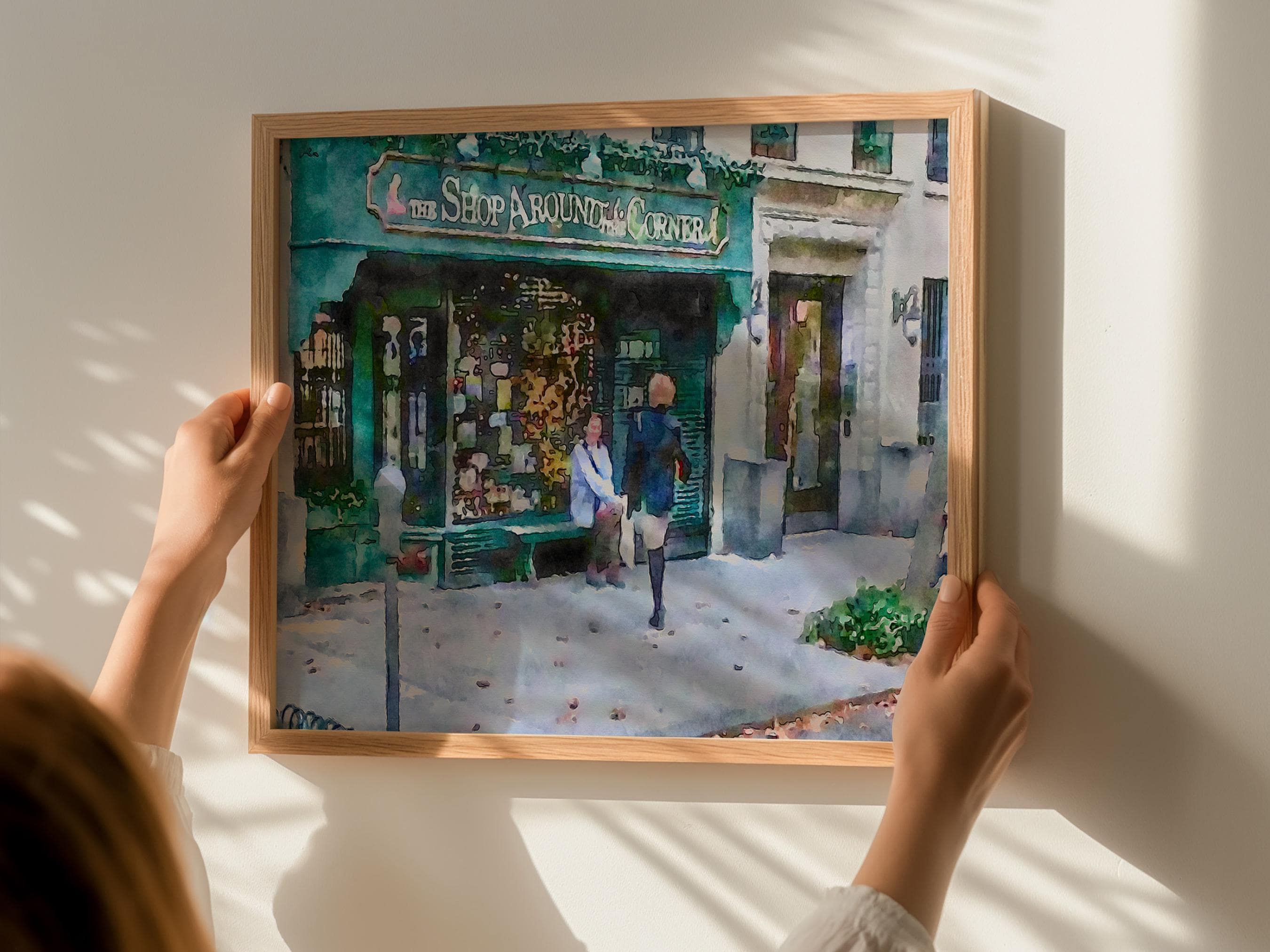 Shop Around the Corner Watercolor Painting Unframed Matte Poster Art ...