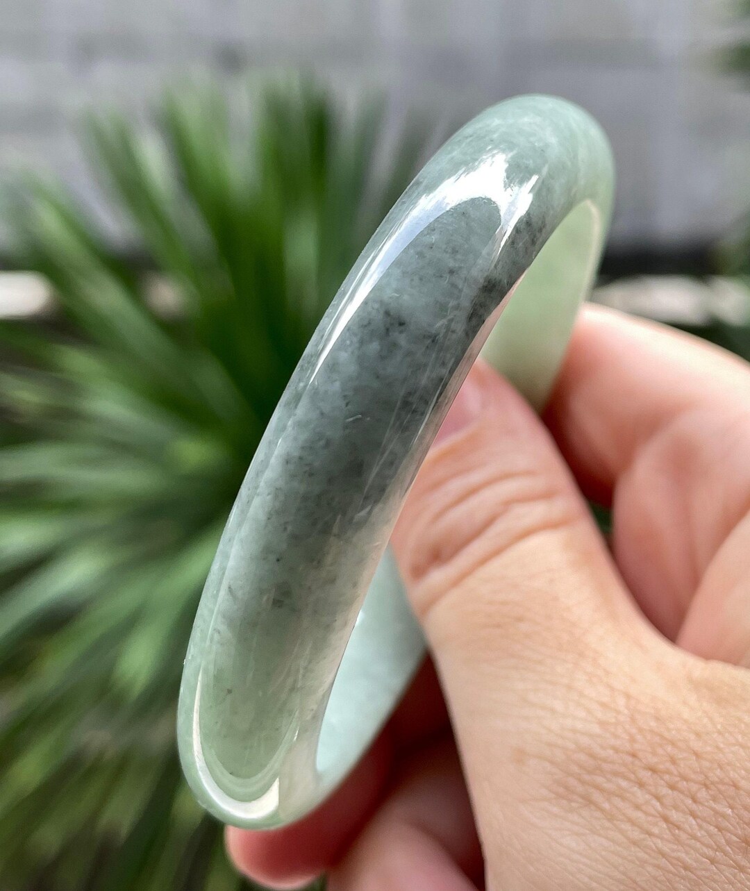 Light Green & Grey Jadeite Bangle 54mm – Natural Myanmar Jade Bracelet ...