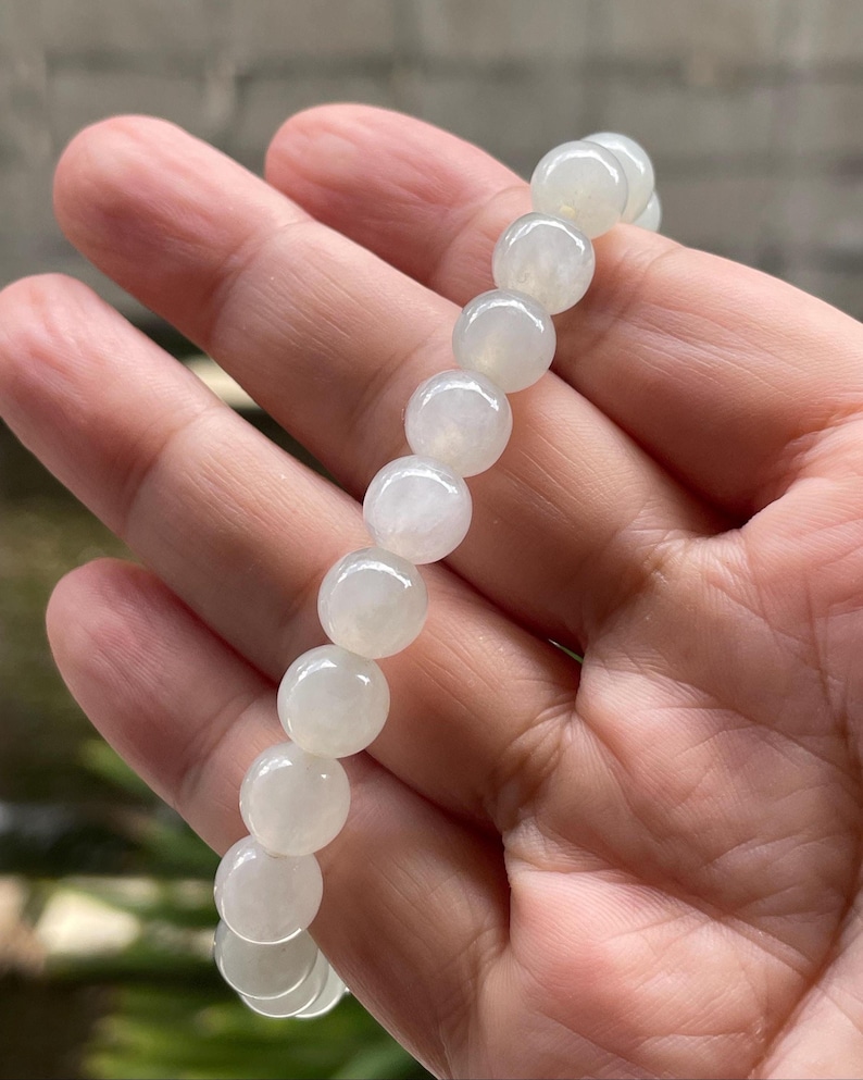 White Jadeite Bead Bracelet, Certified Type A Jade, Genuine Natural ...