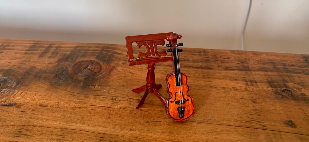 Vintage, 1:12th Scale, Dolls House, Miniature, Violin, and Music Stand ...