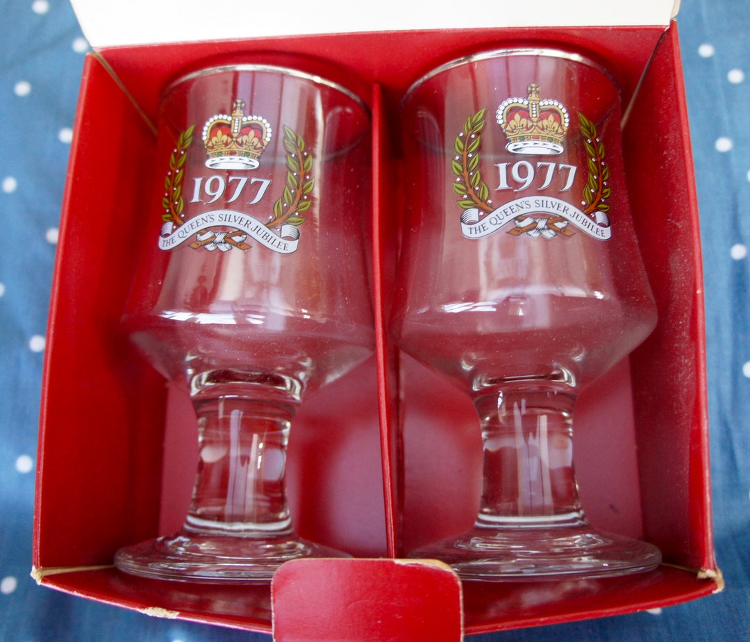 Vintage, Collectible, Dema, Two, Silver Jubilee, 1977, Glass, Goblets ...