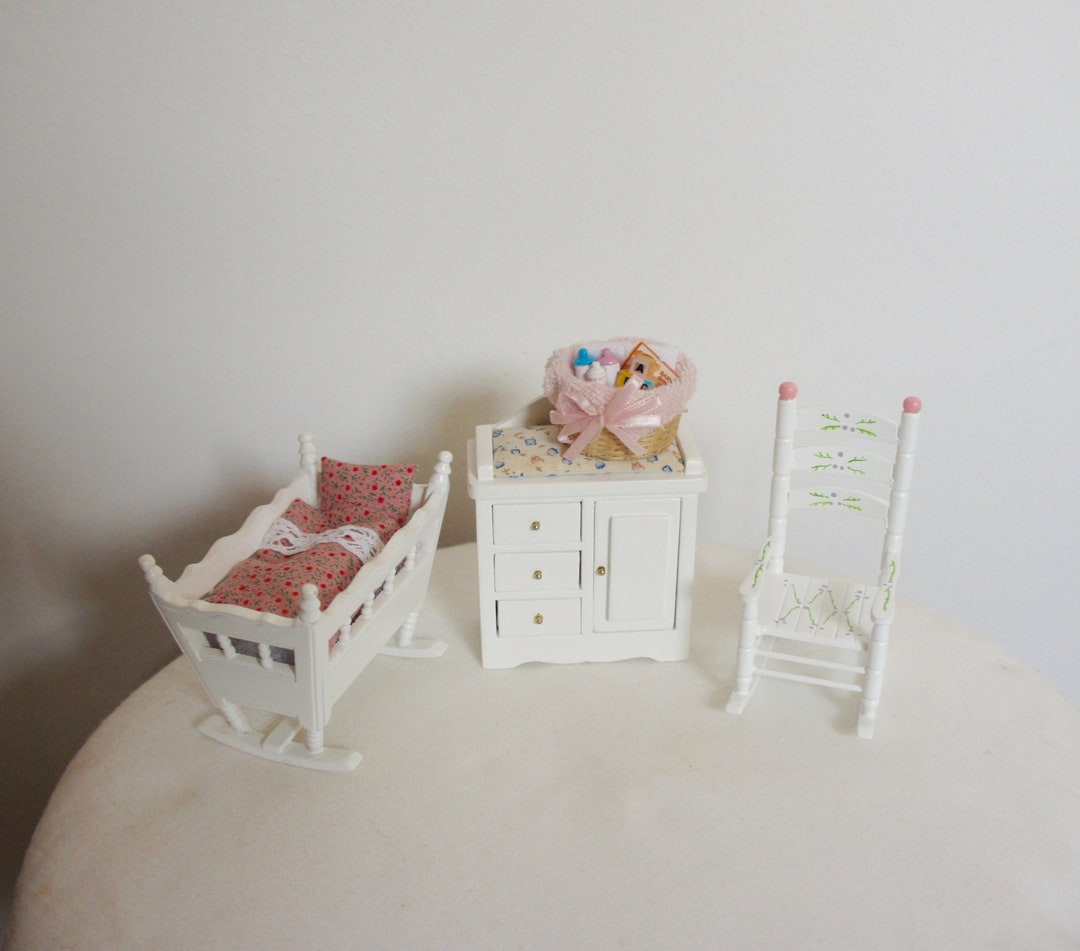 Vintage, 12th Scale, Dolls House, Baby, Girl, Bedroom, White, Furniture ...