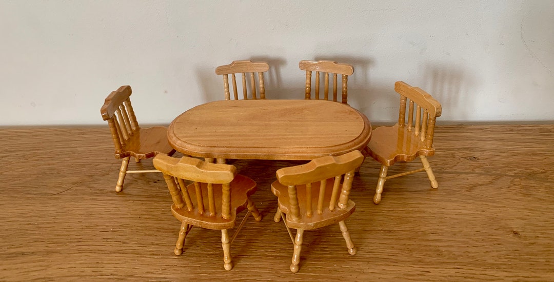 Vintage, 1:12th Scale, Pine, Kitchen, Table, and Six Chairs, Victorian ...