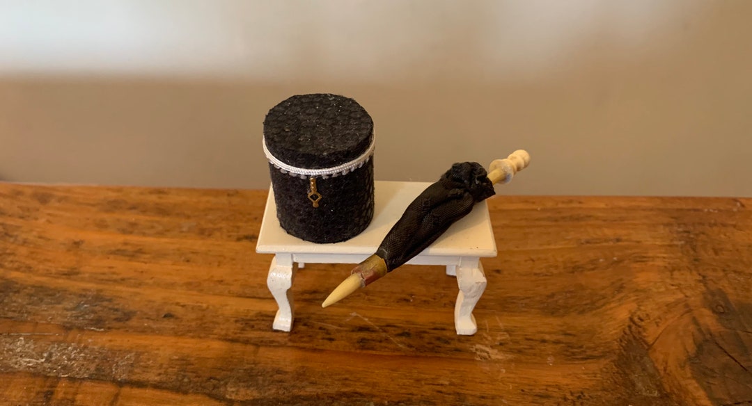 Vintage, 1:12th Scale, Dolls House, Miniature, Black, Umbrella, Parasol ...