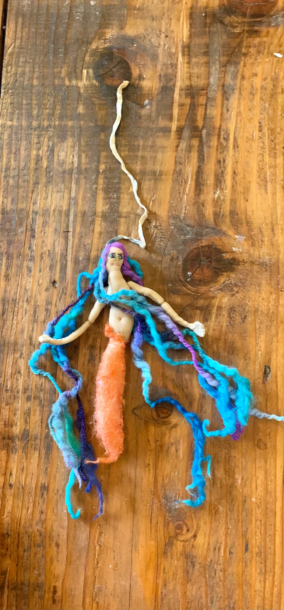 Handmade, Mermaid, Sea Spite, With Silk Pod Tail, Long Yarn Hair ...