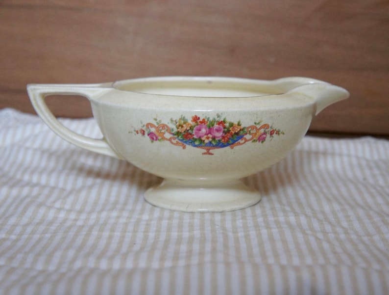 Vintage 1930s New Hall Pottery Gravy Boat Small Jug With Floral Bouquet ...