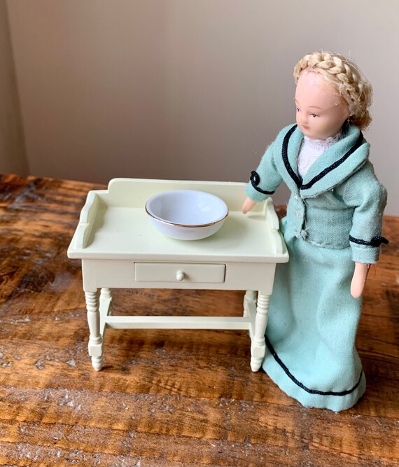Vintage 1 12th Scale Dolls House Miniature Wash Stand Table With Ceramic Bowl Bathroom Bedroom Furniture Collectible Gift Wife Etsy Canada