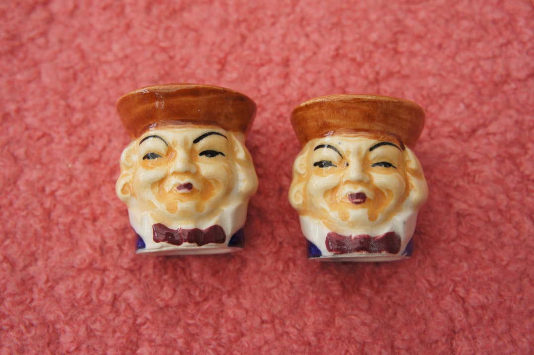 A Pair of Vintage, Miniature, Character, Toby Jug, Egg Cups, Pots, Man ...