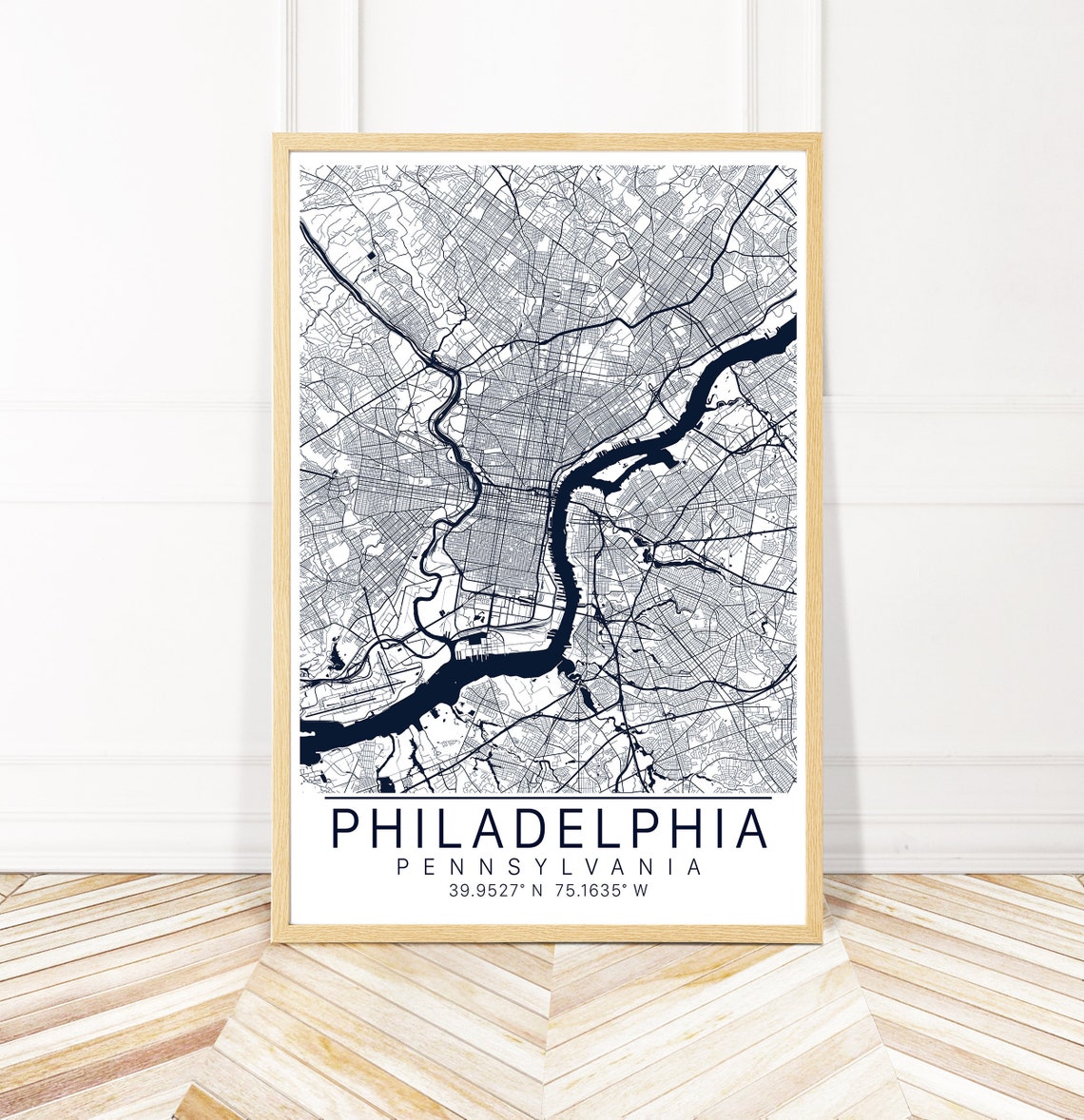 Philadelphia Map Art Framed Canvas or Print City Map Wall | Etsy