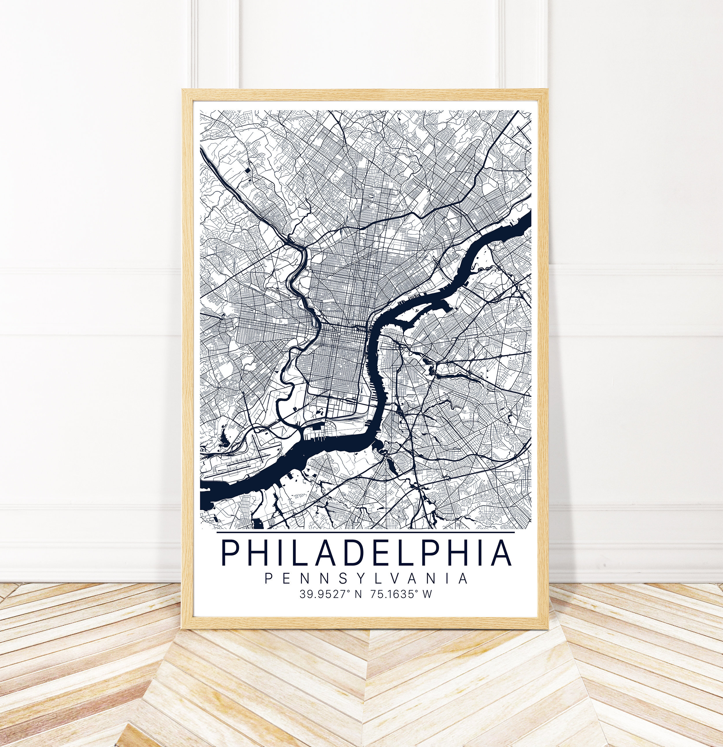 Philadelphia Map Art Framed Canvas or Print City Map Wall | Etsy