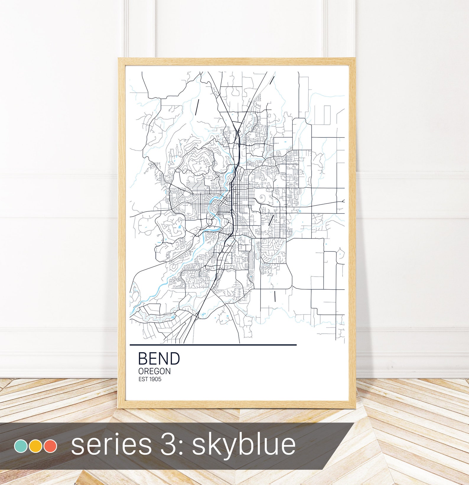 Bend OR Map Art Framed Canvas or Print Map of Bend Oregon - Etsy