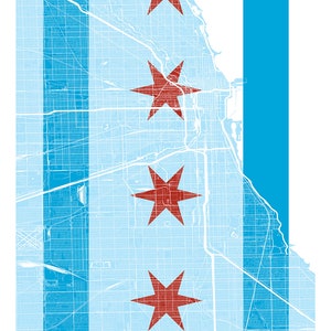 Chicago Map Art Framed Canvas or Print - Chicago Flag Wall Art ...